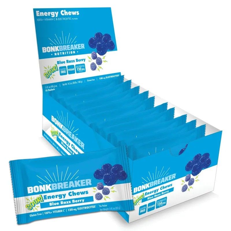Bonk Breaker Energy Chews Sour Blue Razz Berry (Box of 10 x 40g Packets)